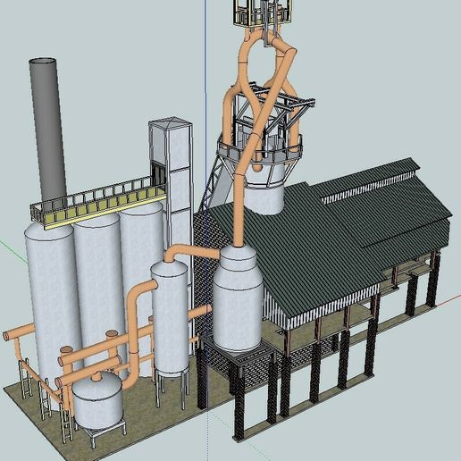 🏛️ HO Scale Blast Furnace Steel Mill・Free STL File for 3D printing・Cults