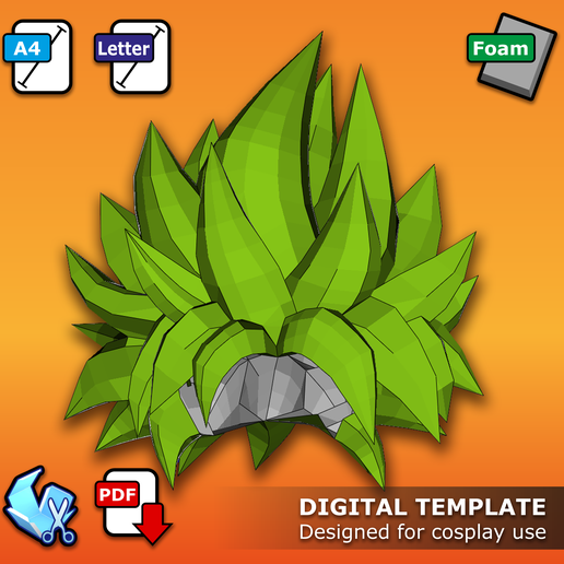 🎭 Broly Wig - Pepakura 3D Template・ 3D File for Papercraft & Origami・Cults