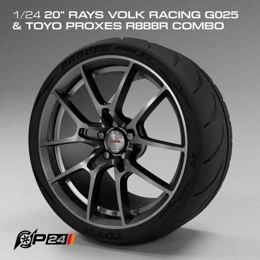 🛞 1/24 20-inch Rays Volk racing G025 & Toyo Proxes R888R Combo・ STL File for 3D printing・Cults