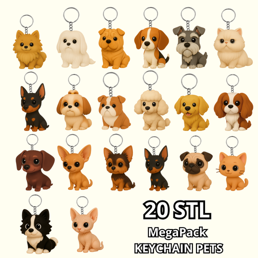 🗝️ pack pets keychain 20 stl・ STL File for 3D printing・Cults