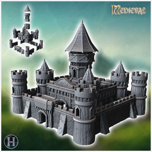 🏰 Large medieval castle with concave-roofed keep and imposing ...