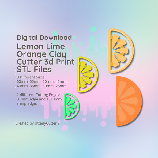 🍋 Lemon Slice Clay Cutter - Lime Orange STL Digital File Download- 8 ...
