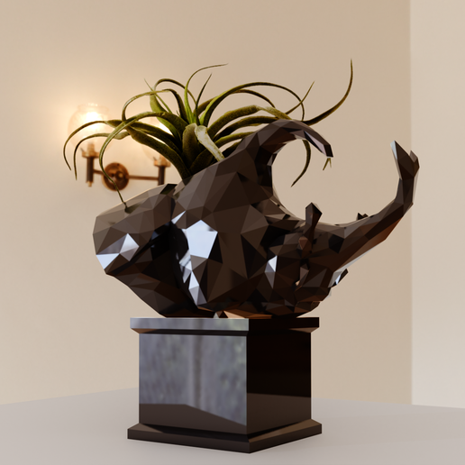 STL file rhino beetle head bust planter pot flower vase low poly stl 🦏 ...