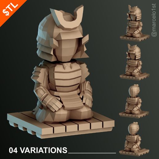 🗡️ Low Poly Samurai Figurine in Seiza Pose - Customizable STL Model・ 3D ...