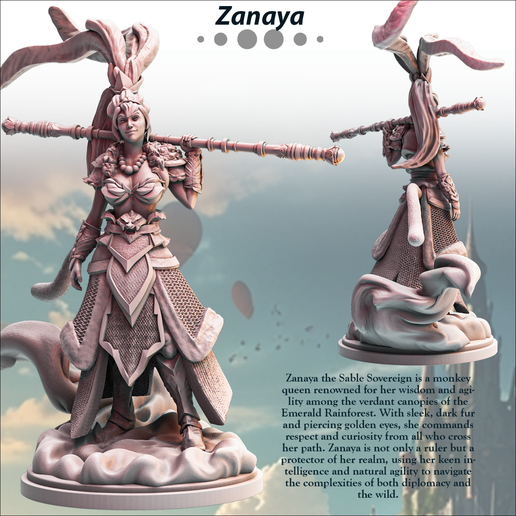 🐒 Zanaya Monkey Queen Monkey Warrior・ 3D File for 3D printing・Cults
