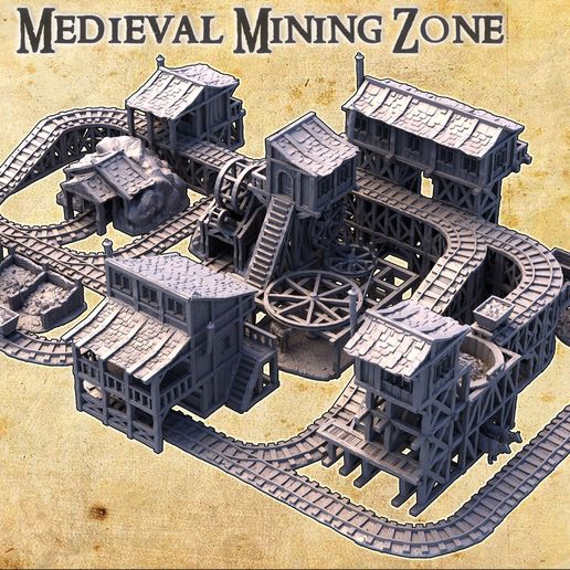 🎲 Medieval Mining Zone 28 mm Tabletop Terrain・ STL File for 3D printing ...