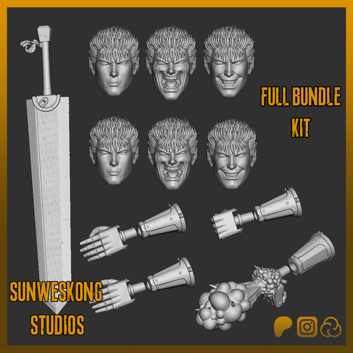 💬 Guts Berserk Full Headsculpt & Kit Bundle Pack・ STL File for 3D ...