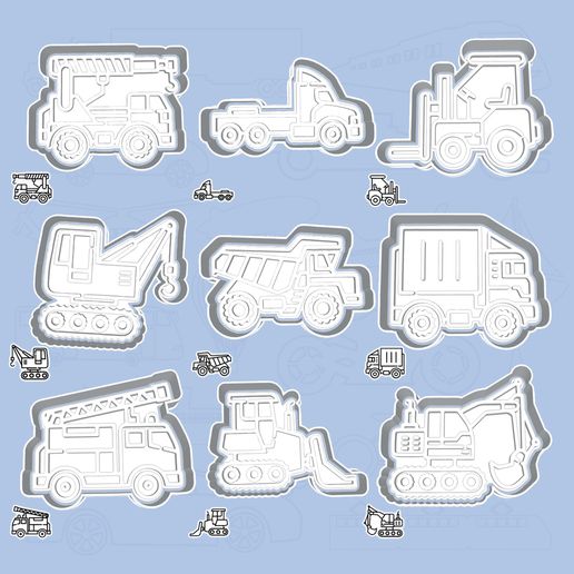 STL file Transport cookie cutters - heavy machines set / bundle - 9 ...