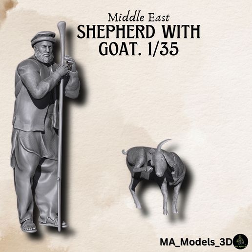 🐐 shepherd with goat 1/35・ STL File for 3D printing・Cults