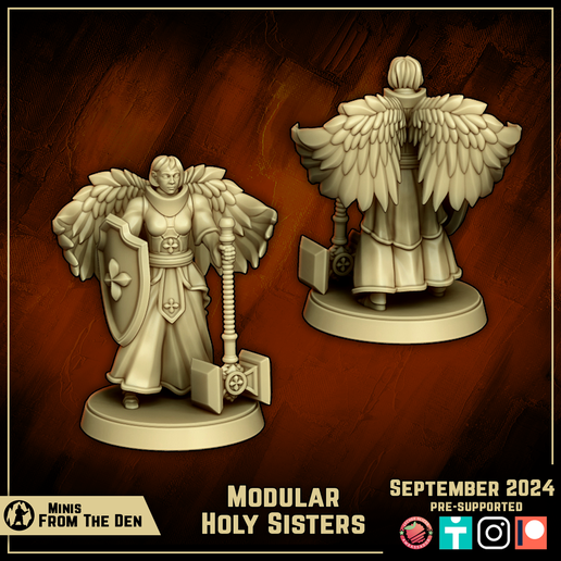 🔨 Holy Sister with Hammer and Shield・ 3D File for 3D printing・Cults