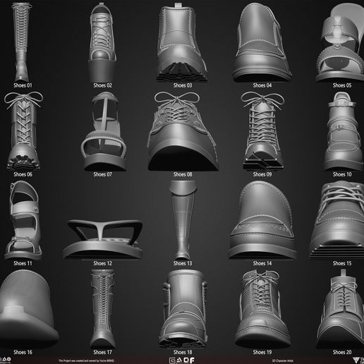 👢 Pack of 20 Shoes Kitbash Volume 05・ 3D File for 3D printing・Cults