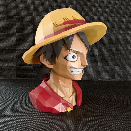 👤 Luffy Low Poly Bust One Piece・Archivo STL para Impresión 3D・Cults
