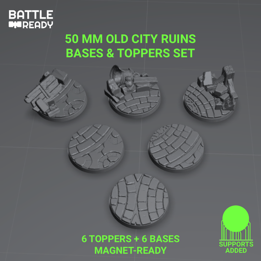 👴 50 mm Old town ruins toppers and bases・ 3D File for 3D printing・Cults
