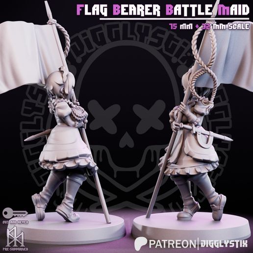 🔞 Flag Bearer Battle Maid・ 3D File for 3D printing・Cults
