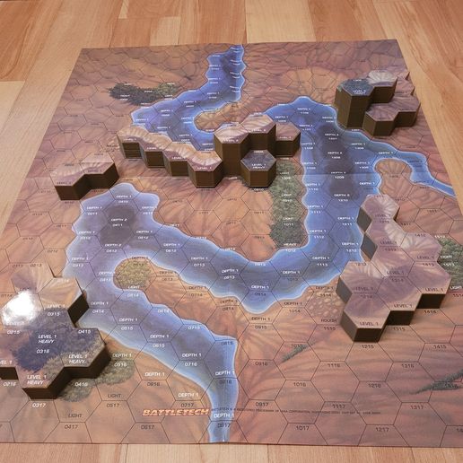 🗺️ BATTLETECH TERRAIN MAP SET#6: WIDE RIVER・Free STL File for 3D printing・Cults