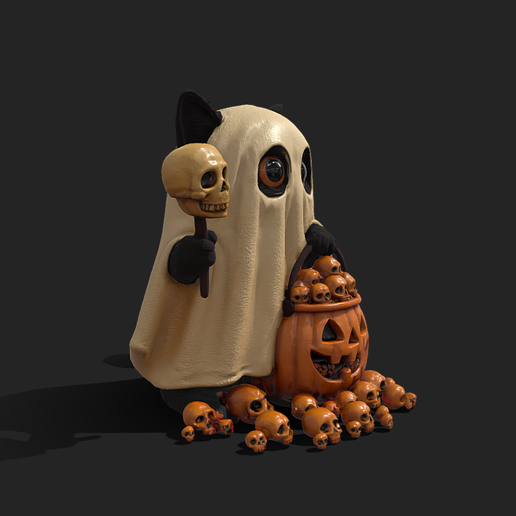👻 Ghost Cat Trick-or-Treater – Stylized Halloween・ STL File for 3D ...