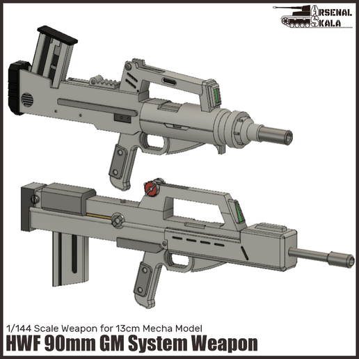 🔫 1/144 HWF 90mm GM System Weapon・Free OBJ File for 3D printing・Cults
