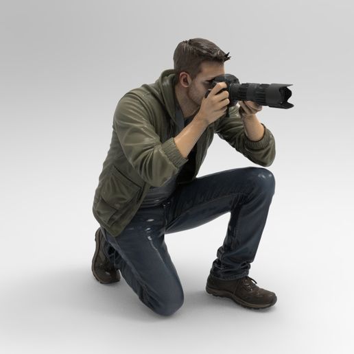 🧎 Kneeling Photographer Figure - Professional Photographer Taking a ...