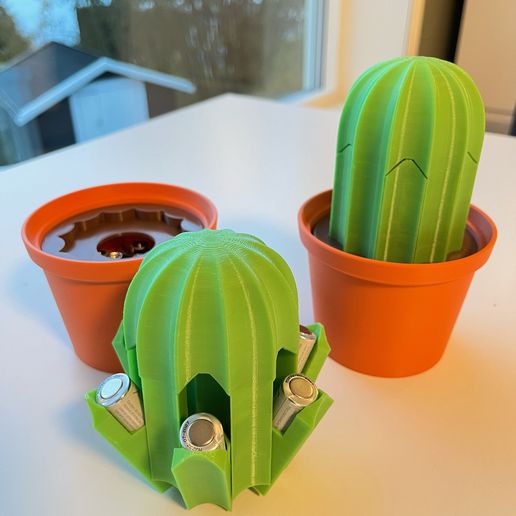 Datei STL Cactus battery storage (print in place) 🌵 ・Design für 3D ...