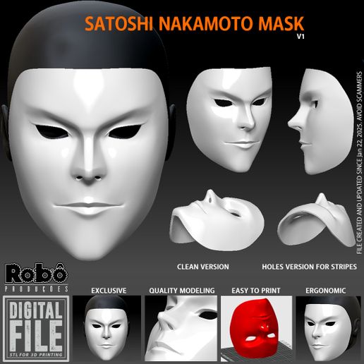 STL file Satoshi Nakamoto Mask - Anonymous Crypto Investor 🎃 ・3D ...