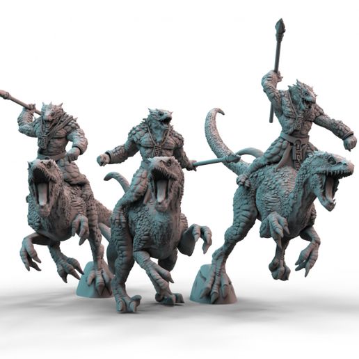 🦖 Lizardmen Raptor Mounts (pre-supported)・ 3D File for 3D printing・Cults