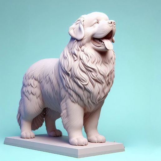🎨 990 Color 3D Model of a Laughing Newfoundland Dog on a Pedestal , pug ...