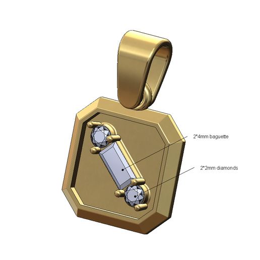 🥖 Pendentif émrald en forme de baguette inclinée et grappe de diamants ...