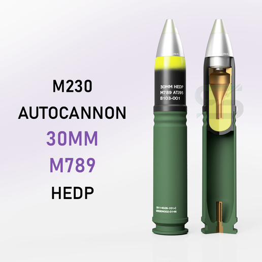 🇺🇸 AH-64 Apache M230 30MM Ammunition (M789 HEDP, M799 HEI, and M788 TP ...