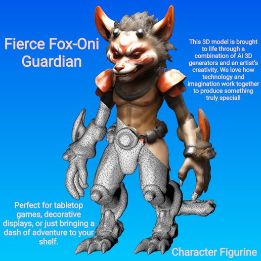 3D file Fierce Fox-Oni Guardian 👹 ・3D printable model to download・Cults