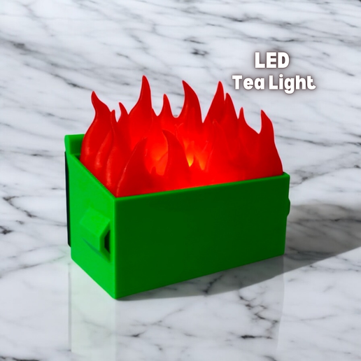 🔥 Dumpster Fire LED Tea Light・ STL File for 3D printing・Cults