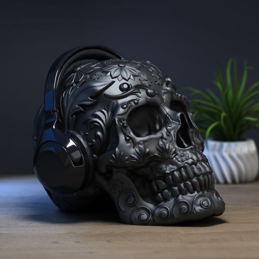 💀 Ornament Skull Headphone Stand, Cyborg Headset Stand, Perfect Gamer ...
