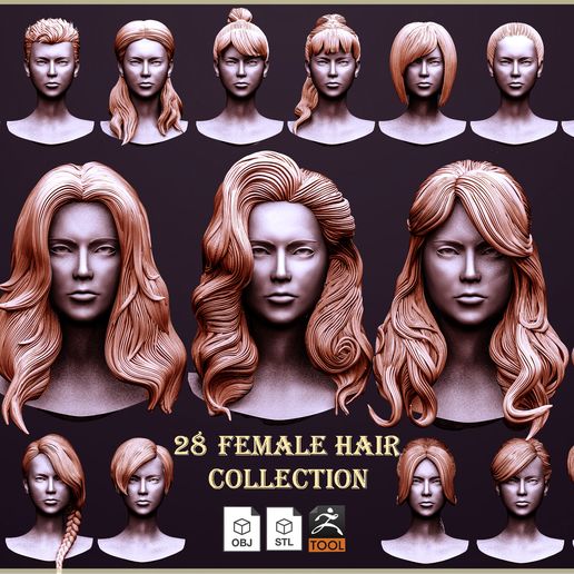 ♀️ 28 Female hair・ 3D File for 3D printing・Cults