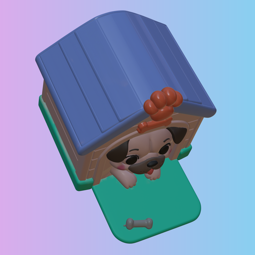 🏠 Pugsy in His House - Pug Puppy・ STL File for 3D printing・Cults
