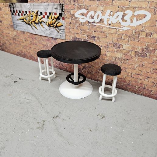 👽 1/10 PEDESTAL TABLE & STOOLS・ STL File for 3D printing・Cults