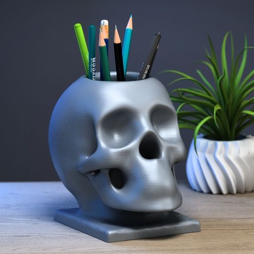 💀 Skull robot pen holder, Cyborg pen holder, Perfect Gamer Gift, Sci-Fi ...
