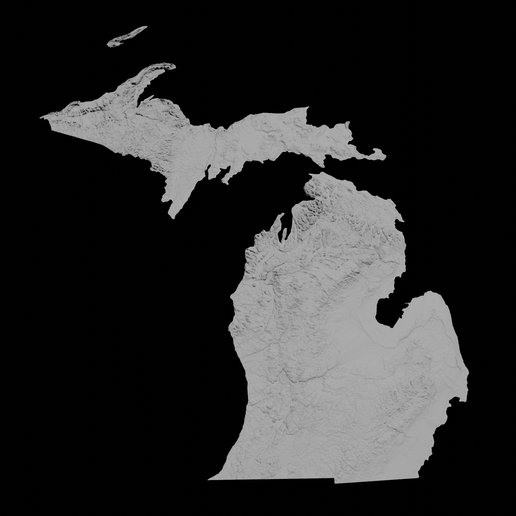🗺️ Topographic Map of Michigan – 3D Terrain・ 3D File for 3D printing・Cults