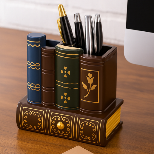 📚 Vintage Books Style Desk Organizer – Printable 3D Model・Archivo STL ...