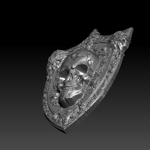 STL file "Skull Emblem Floral Shield Relief" 💀 (OBJ)・Design to download ...