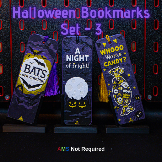 🎃 Halloween Bookmarks Set - 3・Free STL File for 3D printing・Cults