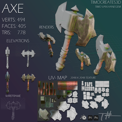 3D file Low Poly War Axe 🪓 ・Template to download and 3D print・Cults