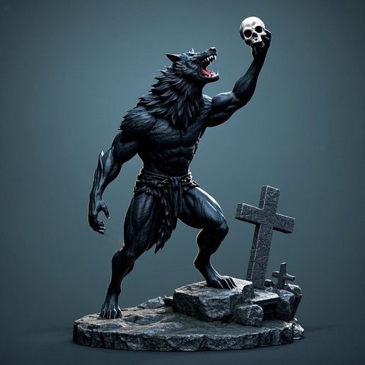 🐺 1872 Howling Werewolf with Skull - 3D Printed Statue, magic, dragon ...