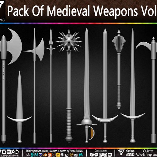 🔫 Pack Of Medieval Weapons Volume 01・ 3D File for 3D printing・Cults