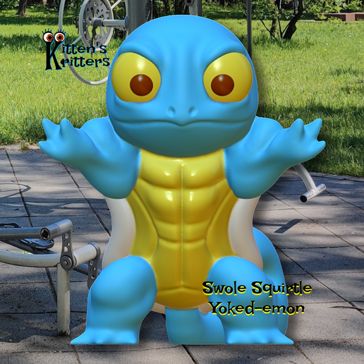 🐉 SWOLE SQUIRTLE BUFF POKEMON FIGURINE・ STL File for 3D printing・Cults