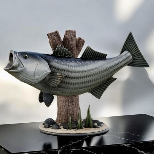 🐠 fish striped bass / Morone saxatilis in motion 2 sculpture underwater ...