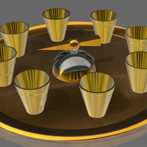 🍑 Tray with 8 schnapps cups・Free OBJ File for 3D printing・Cults