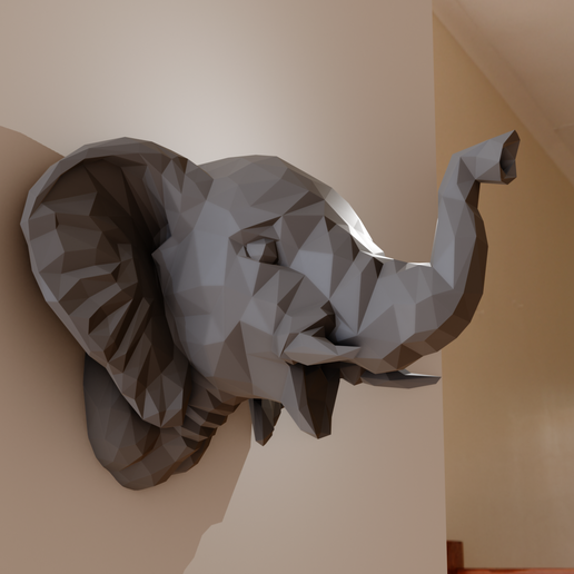 STL file baby elephant head wall mount trunk up low poly stl 👶 ・3D ...