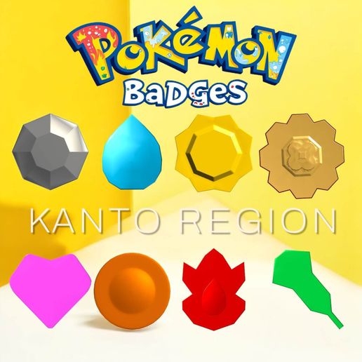 📌 Pokémon Kanto Gym Badges – Complete 3D Printable Set・ OBJ File for 3D ...
