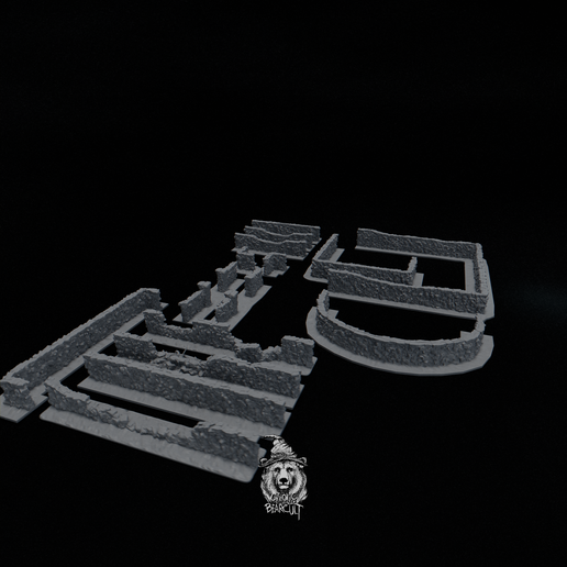 🎲 Stone Walls 28mm FDM Terrain 15 pieces・ STL File for 3D printing・Cults