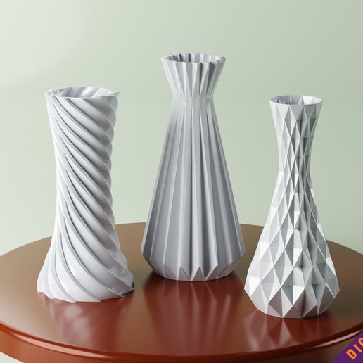 🏺 Set 3 models 3D Printed Vases・ STL File for ・Cults