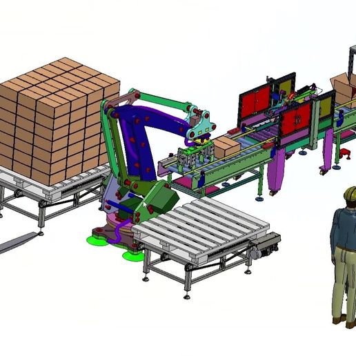🍾 3D CAD Model Bottle Carton Packing Line with Robotic Sorting ...